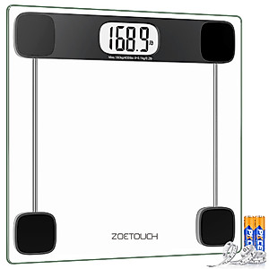 ZOETOUCH Scale for Body Weight Digital Bathroom Scale Weighing Scale Bath Scale, LCD Display Batteries and Tape Measure Included, 400lbs