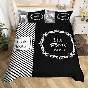 The Boss The Real Boss Couple Bedding Set Full Ultra Soft Adult Couple Duvet Cover 3 Pieces Romantic Simple Style Couple Bedspread with Zipper Ties with 1 Duvet Cover + 2 Pillowcases, No Comforter