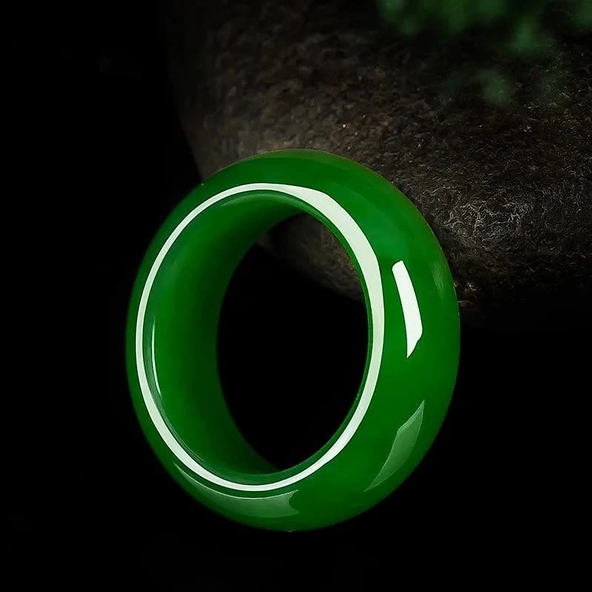 GIGB PBDK Natural Green Crystal Ring for Woman Man,Good Luck Crystal Ring Green Crystal Rings Fengshui Cinnabar Ring Jewelry