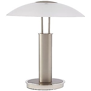Artiva USA Avalon 9476TCM Touch-switch Table Lamp, Frosted Canoe Glass Shade, Satin Nickel and Chrome Finish