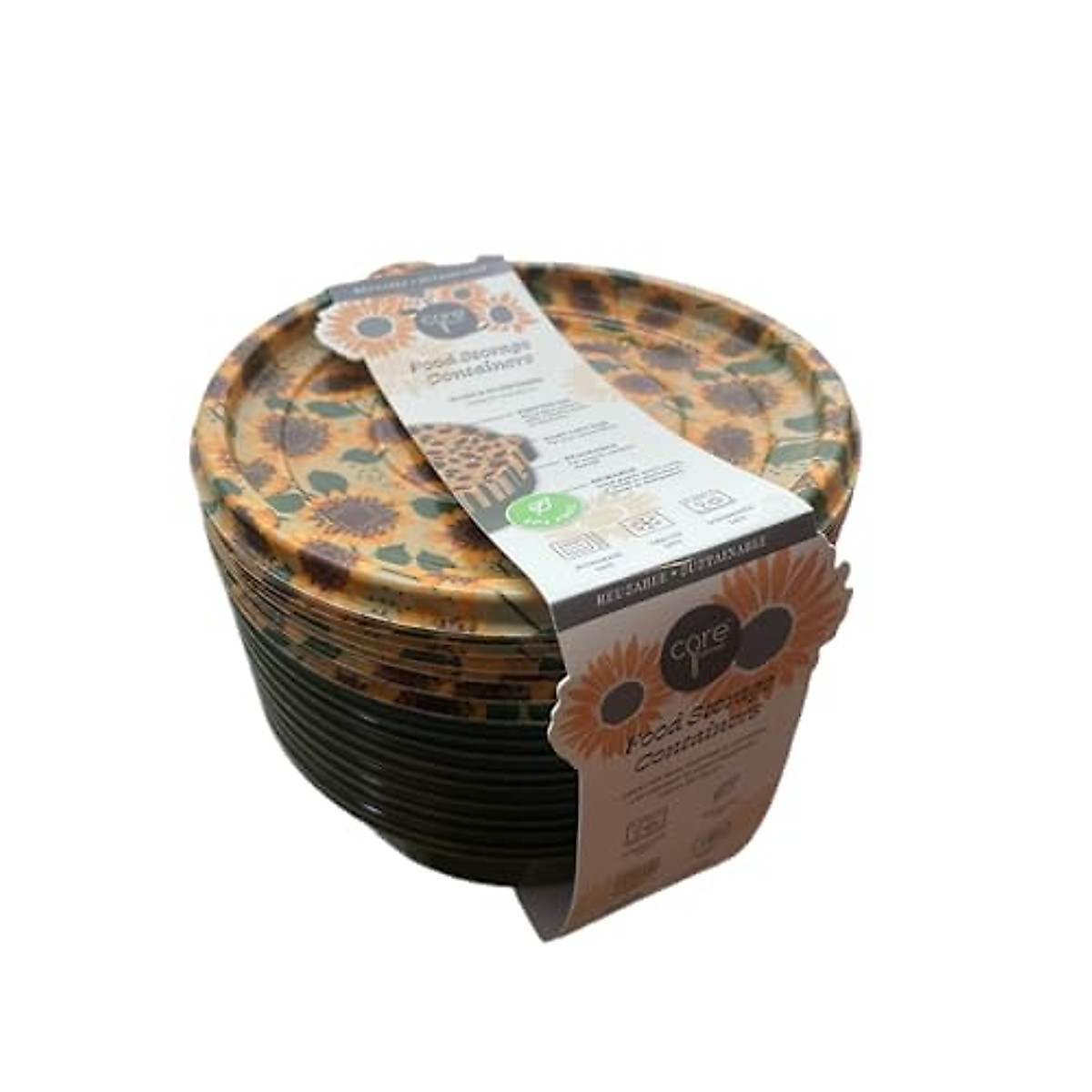 Core Kitchen 20 Piece Food Storage Container Set, 10 Lids and 10 Containers, Special Edition Printed Lids (SUNFLOWERS)