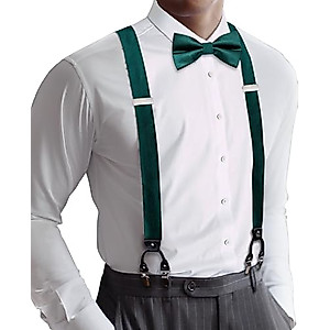 YOHOWA Men Suspenders Bowtie Set Stripe 6 Strong Clips Adjustable Y-Back Woven Brace Formal Wedding Party Tuxedo