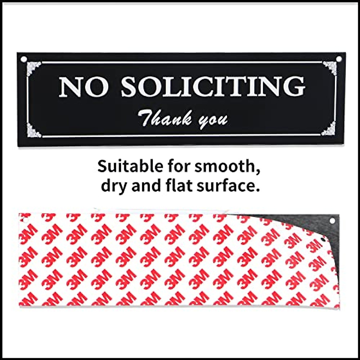 BEDEONE No Soliciting Sign for House, Strong Self Adhesive No Soliciting Signs for home, Hanging No Solicitors Sign for Front Door - Premium Frosted Material with Digitally Printed, Come with Chain