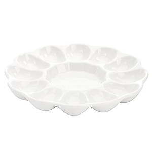 Hedume 2 Pack Deviled Egg Platter Tray, Ceramic 12-Cup Egg Dish, Egg Holder Container for Kitchen Refrigerator Countertop Display