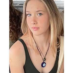 Long tiantian Evil Eye Necklace for Women Men Necklace Evil Eye Jewelry Blue Turkish Glass Leather Rope Pink Lucky Protection Necklace Jewelry Valenty Day Gifts for Men Women