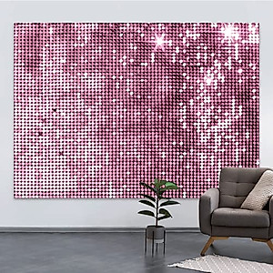 Wollmix 7x5ft Rose Gold Sequins Backdrop Disco Party Decorations Glitter Birthday Wedding Party Photo Background for Baby Shower Photography 70s Theme Halos Party Banner Photo Studio Props