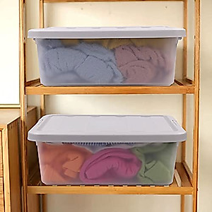 Teyyvn 14 L Clear Storage Box, 2-Pack Plastic Storage Bin with Gray Lid