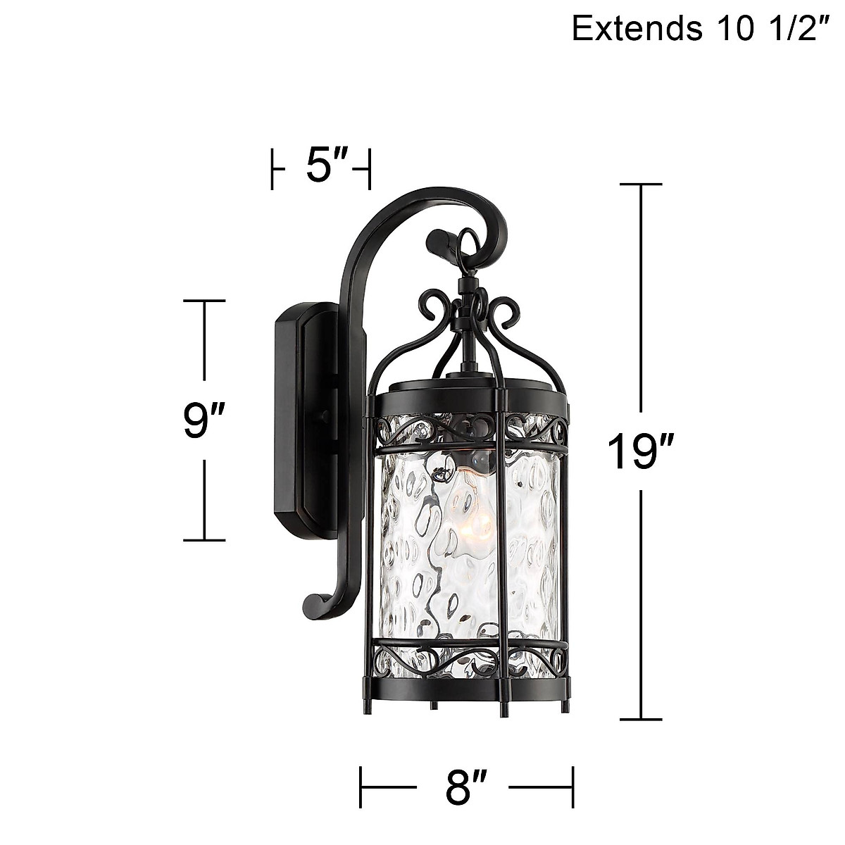 John Timberland Paseo European Country Outdoor Wall Light Fixture Matte Black 19" Clear Hammered Glass Decor for Exterior House Porch Patio Outside Deck Garage Yard Front Door Garden Home