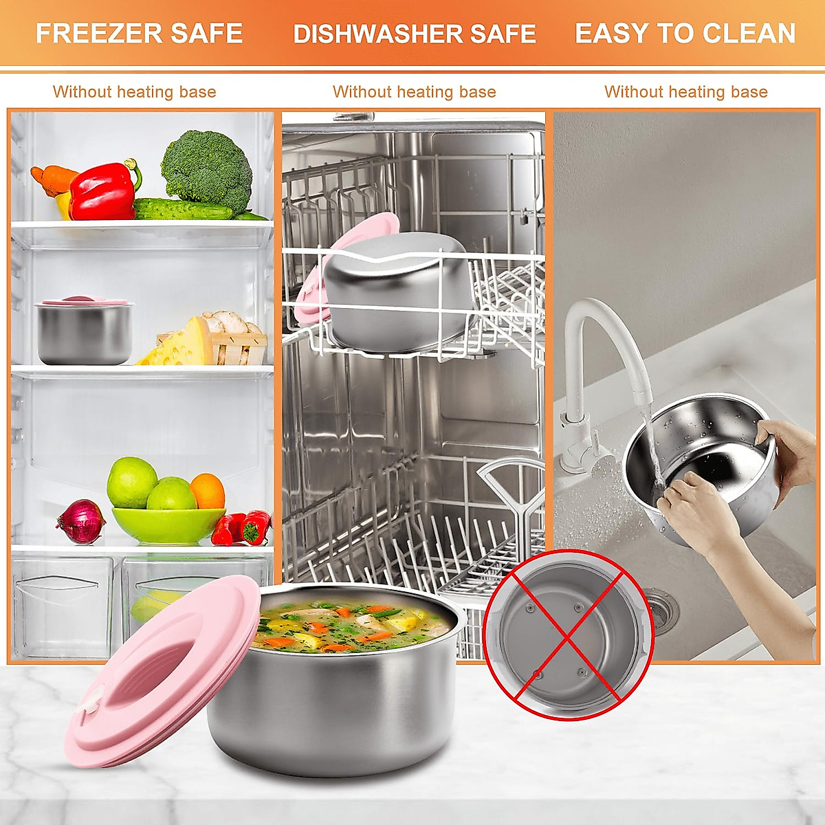 Aotto Electric Lunch Box, 50/70/80W 3 in 1 Portable Food Warmer Heated Lunch Boxes for Adults, 12V 24V 110V Food Heater for Car/Truck/Travel/Office/Work/Home 32oz Leakproof Mini Personal, Pink