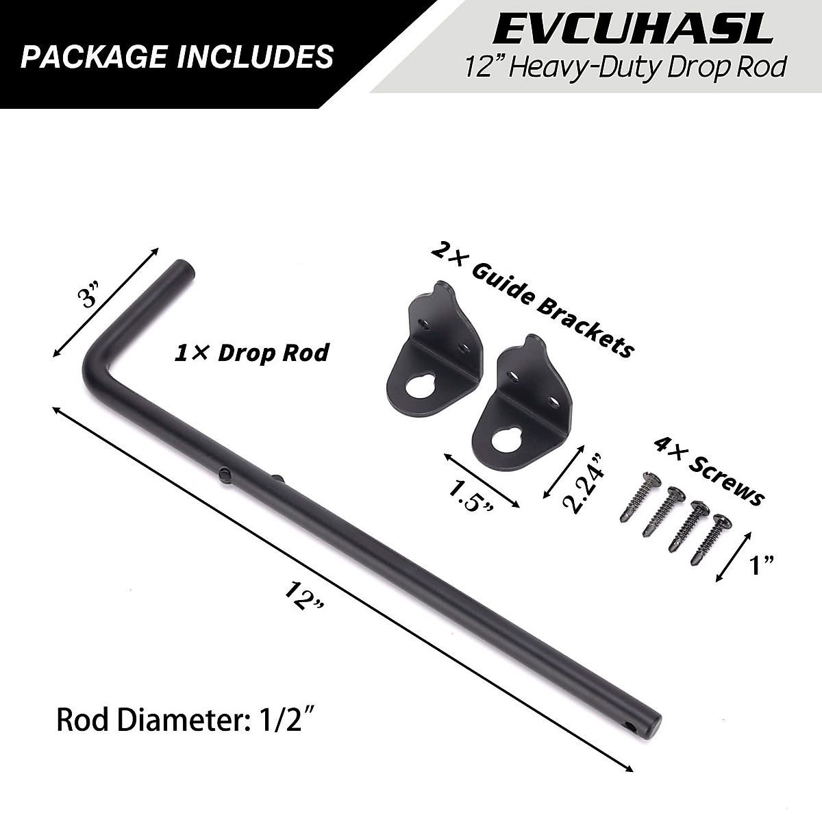 12" Cane Bolt Heavy-Duty Drop Rod for Gate, Gate Ground Latch for Wooden Fences Metal Gates Doors, Metal Gates Doors Stopper for Gate Ground, Wrought Iron Gate Latches, Black Finish(1 Pack)