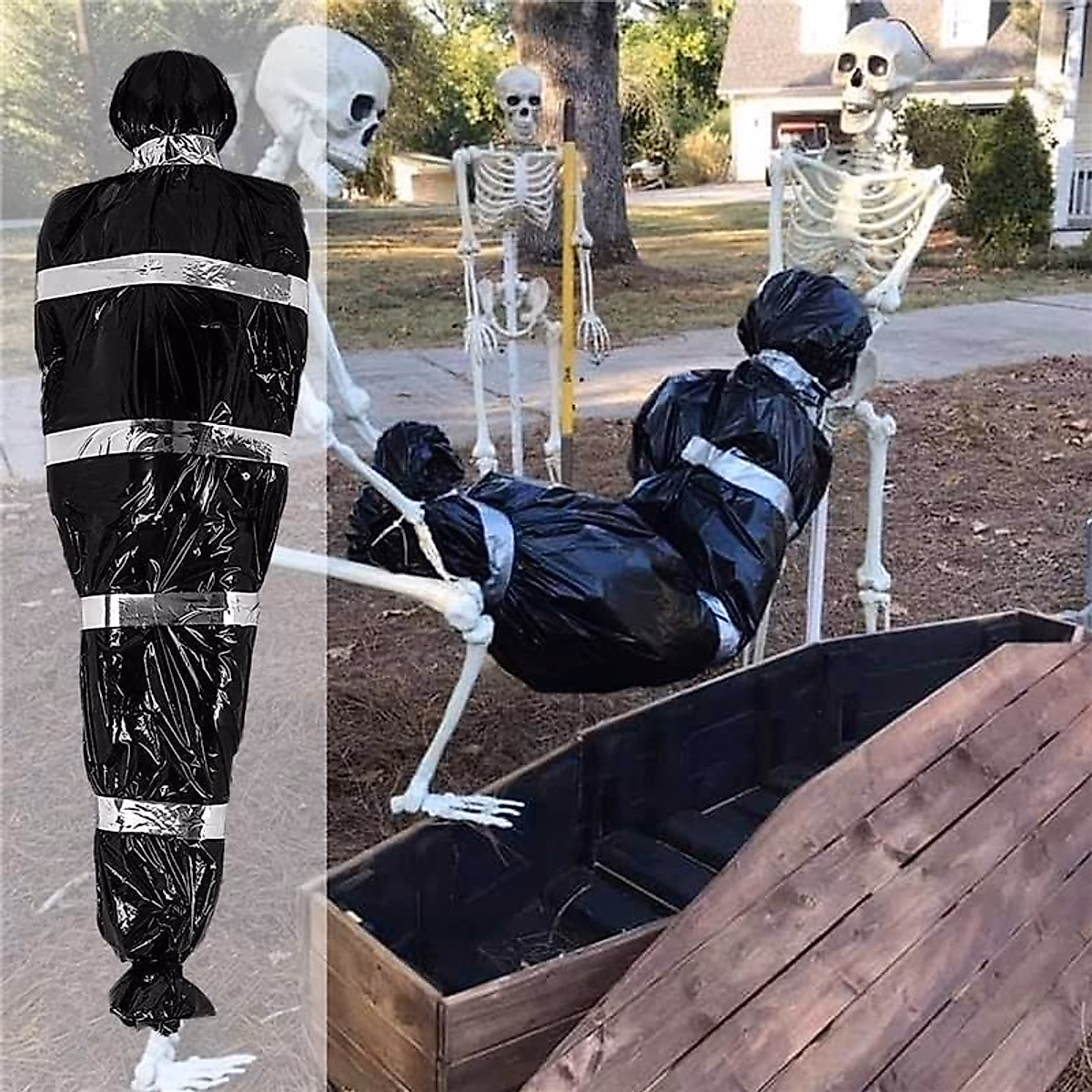 Nchampionba Halloween Decorations Dead Victim Props - Scary Fake Corpse in Bag Hallowmas Outdoor Prop Creepy Haunted House Decor (Requires Assembly), Black