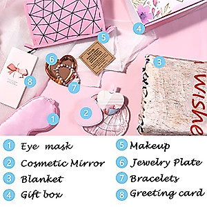 Inneroam Gifts for Mom, Mothers Birthday Gifts Blanket 50 * 60 inch Basket for Mom Self Care Women Gift Box to My Mom from Daughter Son Includes Bracelets Eye Mask Makeup Bag Mirror Jewelry Plate