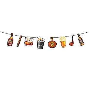 Whiskey Birthday Party Decorations 3 Pieces Whiskey Happy Birthday Banner and Whiskey Beer Banner for Black Gold Whiskey Themed Cheers Themed Whiskey Birthday Party Decoration