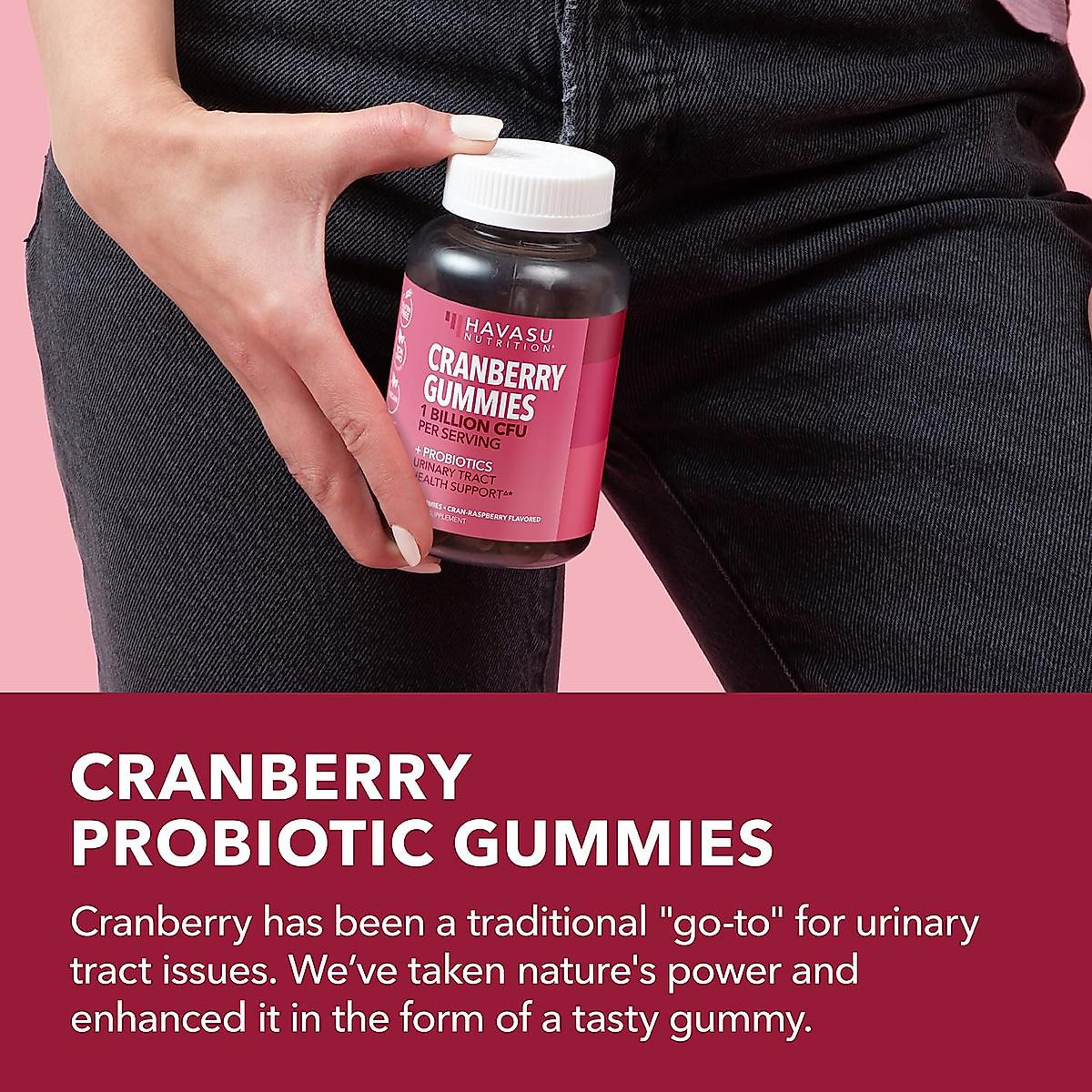 Probiotic Cranberry Gummies for Women - Urinary Tract Health and pH Balance - 1 Billion CFU of Lactobacillus for Bladder Support and Vaginal Wellness - Cran-Raspberry Flavor, 60 count, 1-Month Supply