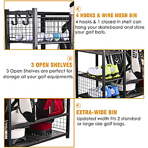 SNAIL Golf Bag Garage Storage Organizer Extra Large Size Golf Bag Rack Stand Holder Fits 2 Golf Bags and Other Golfing Equipment Accessories, Metal Black Golf Club Storage for Garage Shed and Basement