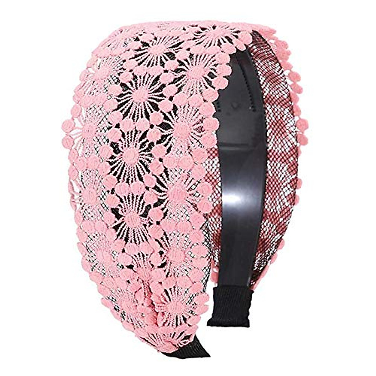 LONEEDY Non-Slip Multicolor Lace Headband Wide-Head Cutout Hard Headbands for Women and Girls (Sun flower)