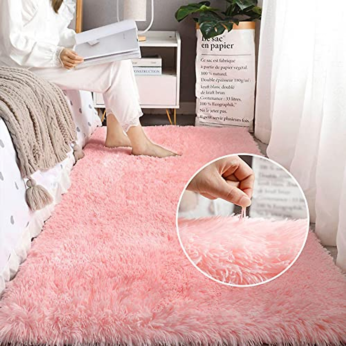 Soft Fluffy Furry Throw Rugs for Bedroom, Machine Washable Bedroom Rugs Cute Girls Room Decor, Non-Slip Throw Carpet Area Rug for Living Room, Nursery Decor,1.6x2.6Feet,Gray