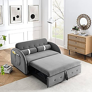 HomSof Adjsutable Backrest and Lumbar Pillows for Apartment Office Living Room Modern 55.5" Pull Out Sleep Bed 2 Seater Loveseats Sofa Couch with Side Pockets, Style C, Grey
