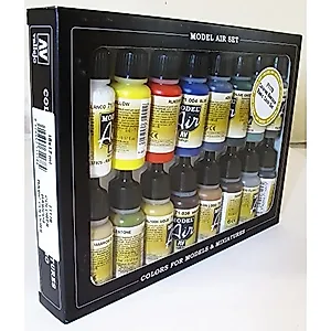 Vallejo Basic Colors: Acrylic 16 Airbrush Paint Set for Model & Hobby 71178