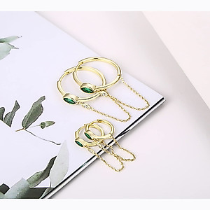 JIANGYUE 18K Gold Plated Chain Earrings for Women Emerald Green Hoop Earrings Tassel Dangle Earrings Trendy CZ Small Hypoallergenic Jewelry
