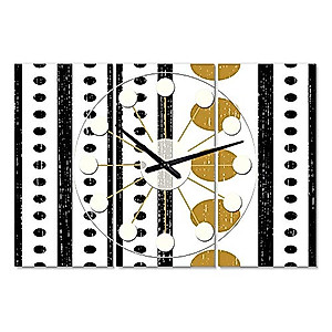 Retro Geometrical Abstract Minimal Pattern VII' Oversized Mid-Century Wall Clock - 3 Panels Black Mid-Century Modern Contemporary Aluminum Steel Finish Battery Included