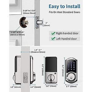 Smart Door Lock - TEEHO Keyless Entry Door Lock with Keypads - Electronic Door Locks - Easy Installation - IP54 Waterproof - Auto Lock