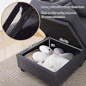 RVEE U-Shaped Convertible Sectional Sofa with USB Charging Station Wide Chaise Lounge Modern Modular Couch with Ottomans Sleeper Sofa with Storage Seat (Dark Gray, U-Shaped 7 Seater B)