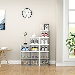 DHMAKER Shoe Storage Boxes, Stackable Shoe Box Foldable Clear 6 Pack, X-Large Boot Sneaker Storage Boxes Women Men Plastic Dustproof for Sneaker, Heel, Sandal, White