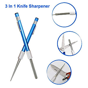 Portable Knife Sharpener, 3 in 1 Pocket Knife Diamond Pen-shaped Sharpener Multifunctional Saw Hook Flat Edge Outdoor Kitchen Knife Sharpener Mini Sharpening Steel Rod Cutter Pen-File By discoGoods