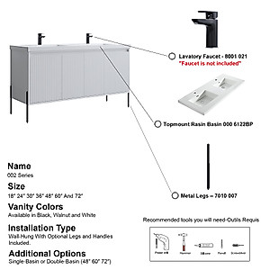 Dowell 60“ Fluted Design Vanity Set – Modern Bathroom Cabinet with Soft-Close Door & Shelf.Glossy White- 0026021V/6122BP