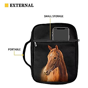 Poetesant Horse Bible Case for Adult Horses Book Carrying Cover with Handle 3D Print Bible Protective Bags for Your Prayer and Study Items Notebooks Pens Phones Church