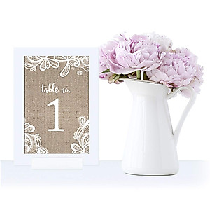 Andaz Press Burlap Lace Wedding Table Numbers 1-20, 4x6-Inches Table Number Cards For Wedding Reception Table Number For Seating Chart For Wedding Reception, Restaurant, Classroom, Boda
