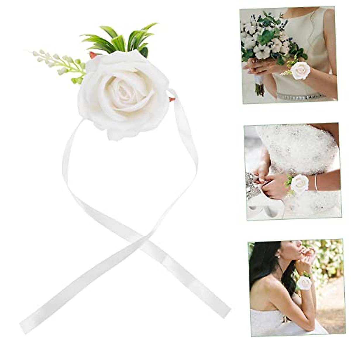 Garneck Wrist Flower Wedding Decor Wrist Corsage Bridesmaid Bracelets Corsage Wristlet Band Bridesmaid Wrist Chains Wrist Corsage Flowers Wedding Dress Plastic Decorative Flower White
