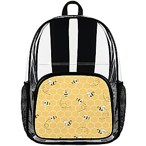 Heavy Duty Clear Backpack Stadium Approved, Honey Bees Bumblebees PVC Transparent Backpack See Through Large Bookbag for Work School Travel College