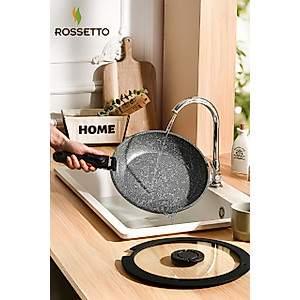 ROSSETTO 16pcs Pots and Pans Set Non Stick from France, Ceramic Cookware Set with Removable Handle, Induction RV Kitchen Cookware Set, Stackable, PFOA and PFAS Free, Oven Safe, Black Granite