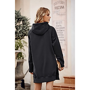 PRETTYGARDEN Women's Casual Pullover Sweatshirt Long Sleeve Split Hem Hoodie Dress with Kangaroo Pocket (Dark Grey,Small)