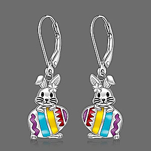 Easter Bunny Earrings for Women Sterling Silver 925 Cute Bunny Rabbit Earrings Easter Egg Dangle Jewelry Holiday Birthday Gifts