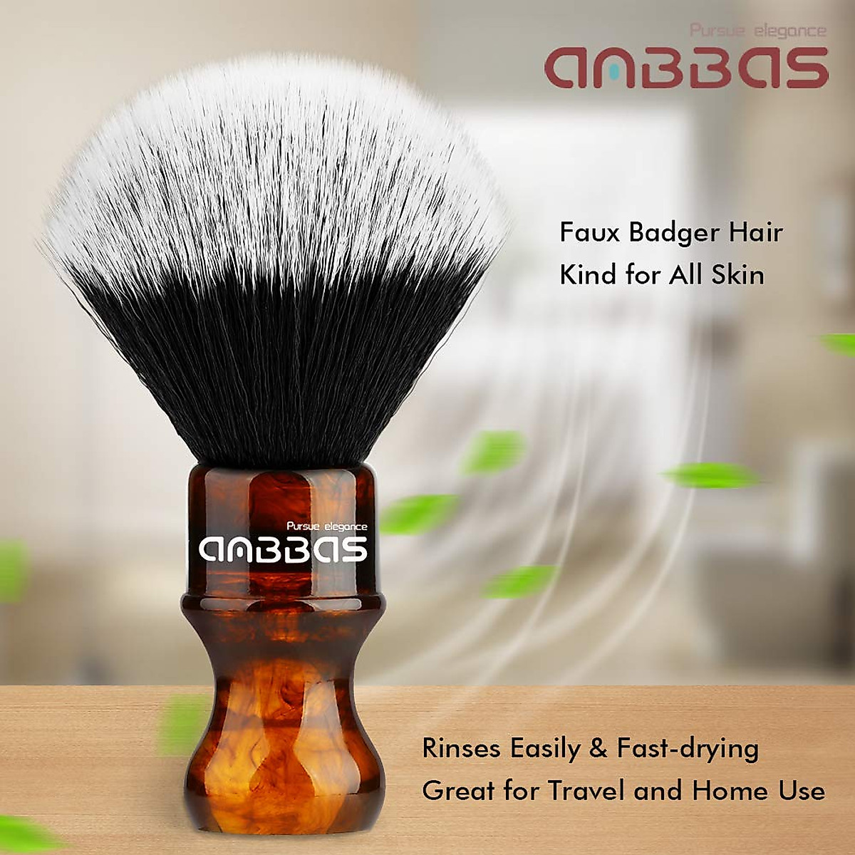 Synthetic Badger Shaving Brush with Resin Handle Nylon Bristles Hair Anbbas Lathering Foam Brush for Men Travel Professional Wet Shaving(Amber,Knot: 24 mm)