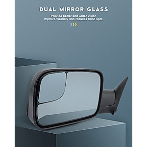 OCPTY Towing Mirror with Manual Adjusted Left Side Tow Mirror Compatible with 1994-2001 for DODGE for Ram 1500 1994-2002 for DODGE for Ram 2500 3500 Truck with Black Housing