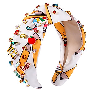 mokkia Teacher Headband Accessories for Women Book Pencil FRI-YAY Headband Rhinestone Crystal Embellished Knotted Headbands Back To School Teacher Appreciation Gifts Teacher Outfits (Pattern B)