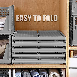 4 Pack Closet Basket Shelf Storage Bins Plastic Super Large Capacity Collapsible Kid Toy Rack for Kitchen Cabinets, Pantry, Offices, Bedrooms, Bathrooms(Gray)