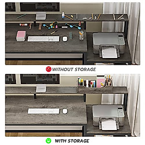 SEDETA L Shaped Desk, 66" Home Office Desk with File Drawer & Power Outlet, Gaming Desk with Led Lights, Corner Computer Desk with Monitor Shelf, Printer Storage Shelves, Two Person Desk, Grey