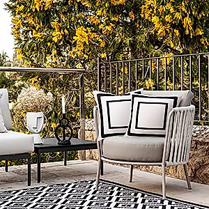 Pyonic Outdoor Waterproof Throw Pillow Covers Geometric Pillowcases Black and White Pillow Covers for Patio Garden Set of 2, 18 X 18 Inches