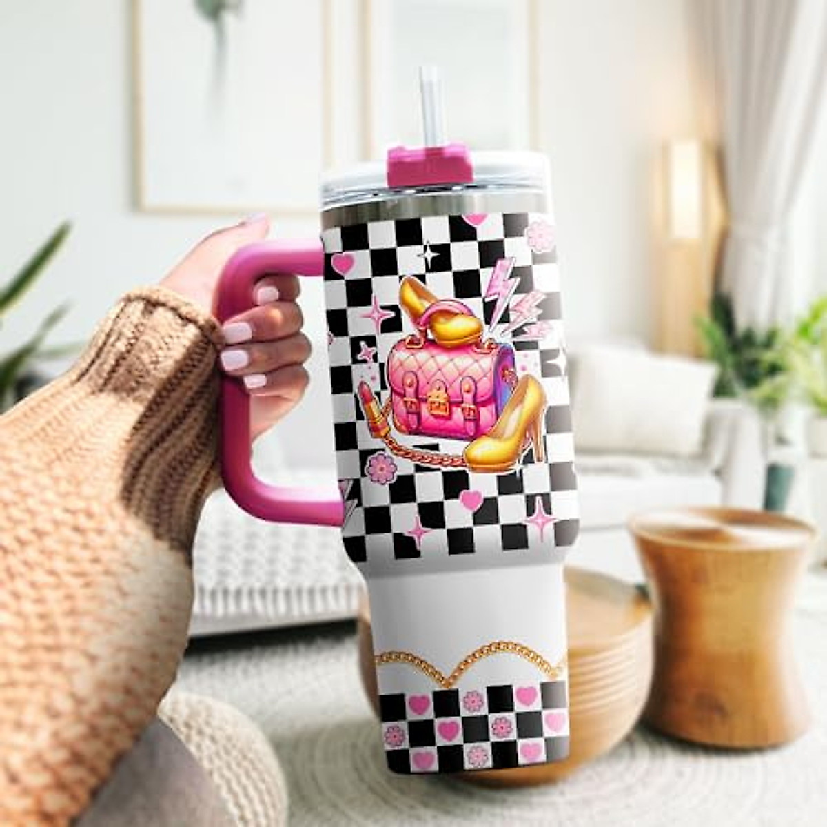99OWL Women Simple Be Eleven Mama Mother Tumblers To Handle Stainless Cup Coffee Primrose Momma, Cool Moms Checked Fashion, Cool Moms Club Gifts, Tumbler 40 Oz With Handle Lid And Straw
