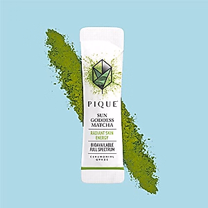 Pique Organic Sun Goddess Matcha - Ceremonial Grade Matcha Green Tea Powder, Supports Radiant Skin, Calm Energy - 28 Single Serve Sticks (Pack of 1)