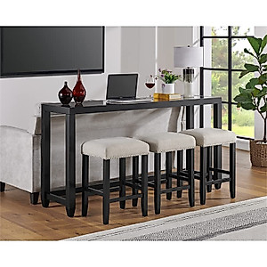Martin Svensson Home Cordero 72" Glass Top Black Console Bar Table and 3 Stools Set