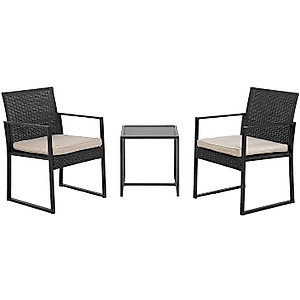 FDW Wicker Bistro Rattan Chair Conversation Sets for Yard Lawn Balcony Poolside Backyard,Black