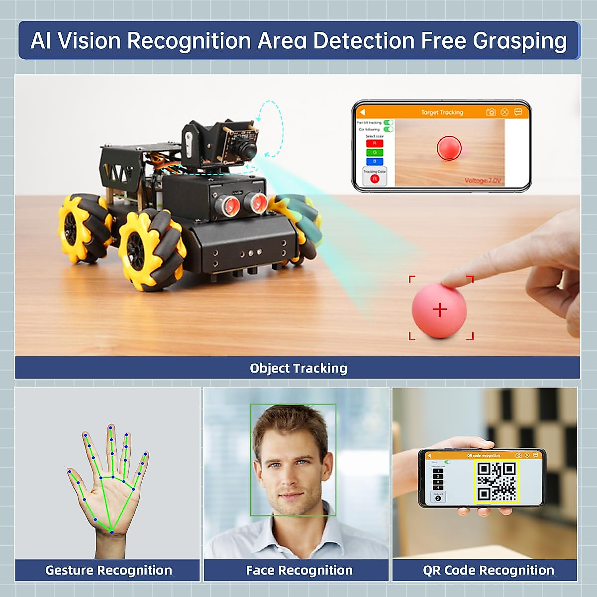 HIWONDER Raspberry Pi 5 4GB AI Vision Robot Car Kit Mecanum Wheels Robot, 2DOF HD Camera Python Progamming Open Source DIY Robot Kit for Teens