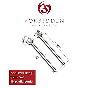 Forbidden Body Jewelry 18g Grade 23 Titanium 2mm Press Fit CZ Fishtail Custom Bend Nose Stud (2pcs)