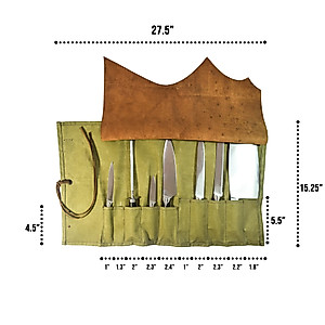 Hide & Drink, Waxed Canvas All Purpose Knife Roll (10 pockets) w/Leather Cover Handmade :: Bourbon Brown